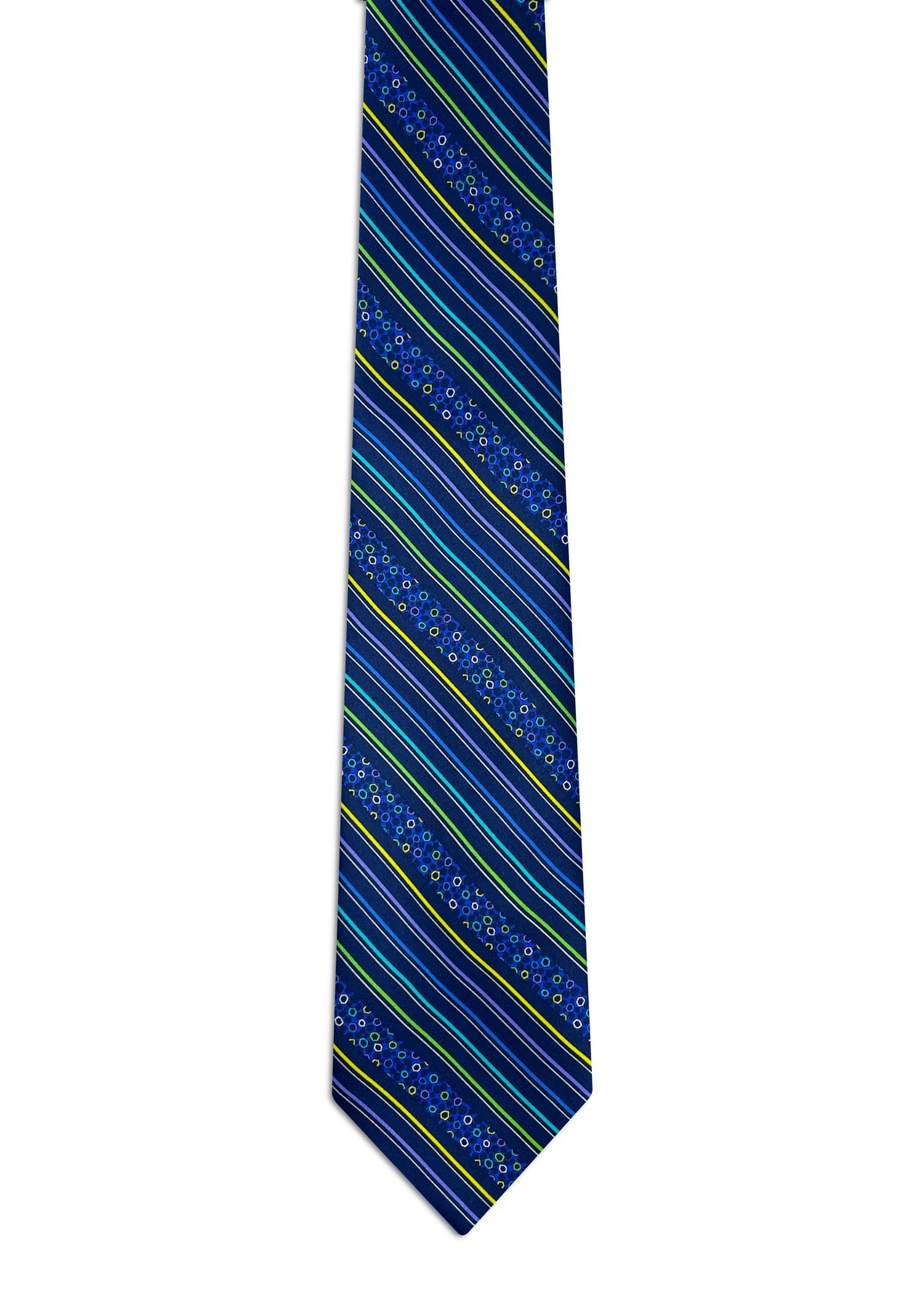 Blue Tie with Multicolored Stripes and Knot with Micro Diamonds - Vitaliano