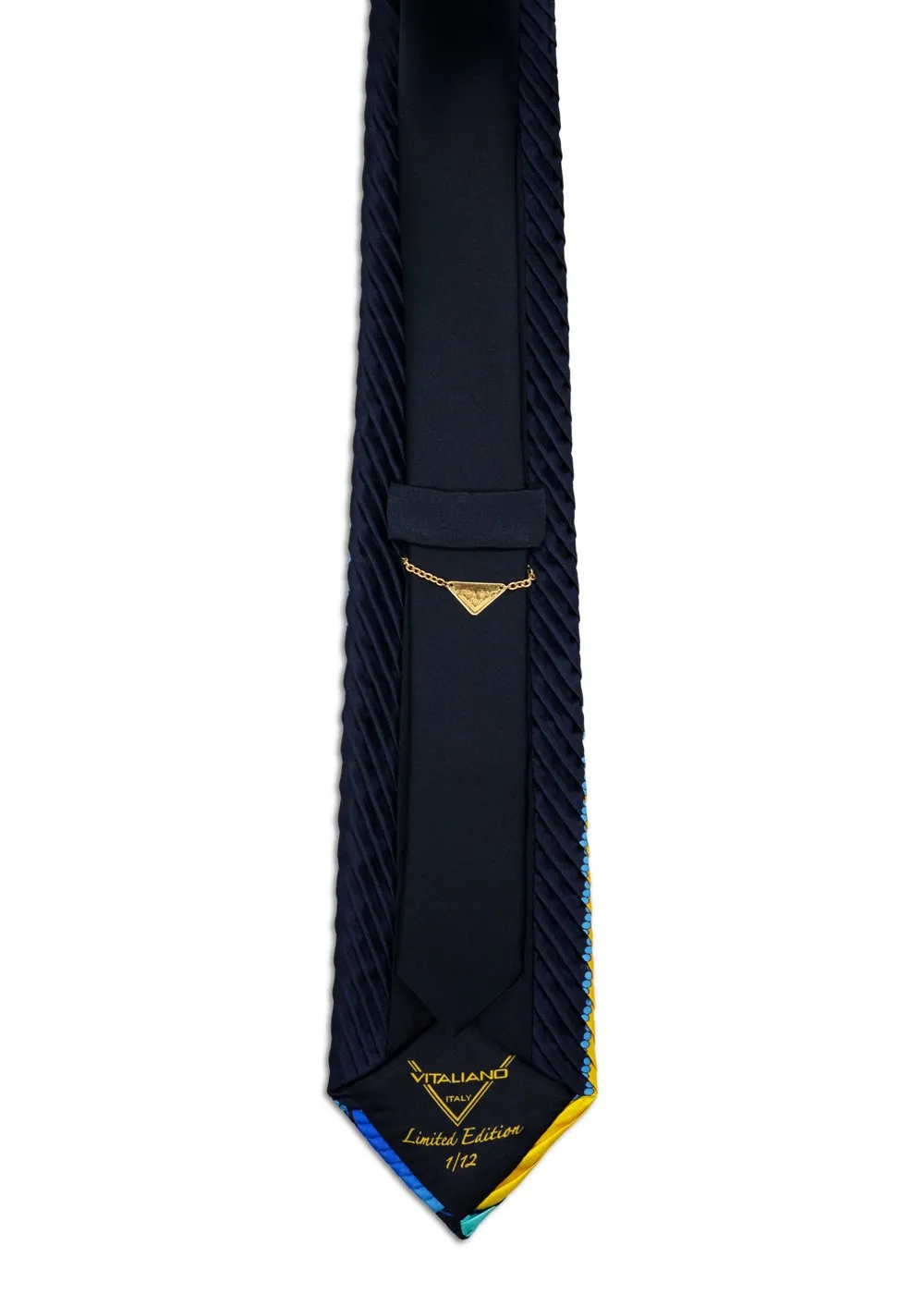 Limited Edition Blue Pleated Tie with Geometries and Swarovski Crystals ...